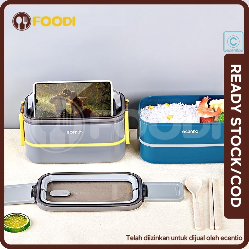 Jual FOODI Kotak Makan 2 susun 1600ml Dark biru Kotak Bekal Anti Bocor lunch box Double layer ...