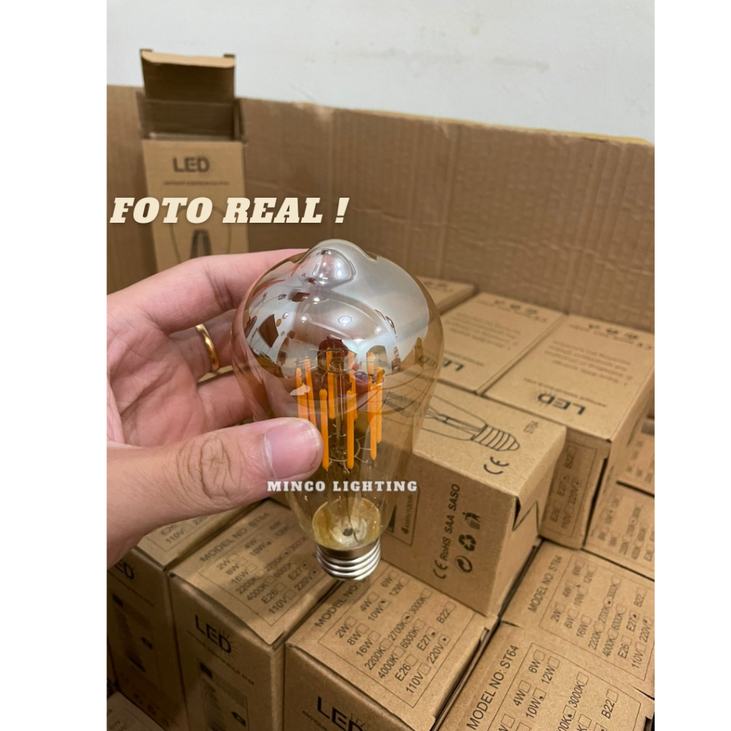 Jual Lampu LED Filamen Edison bohlam Cafe ST64 E27 10 watt | Shopee ...