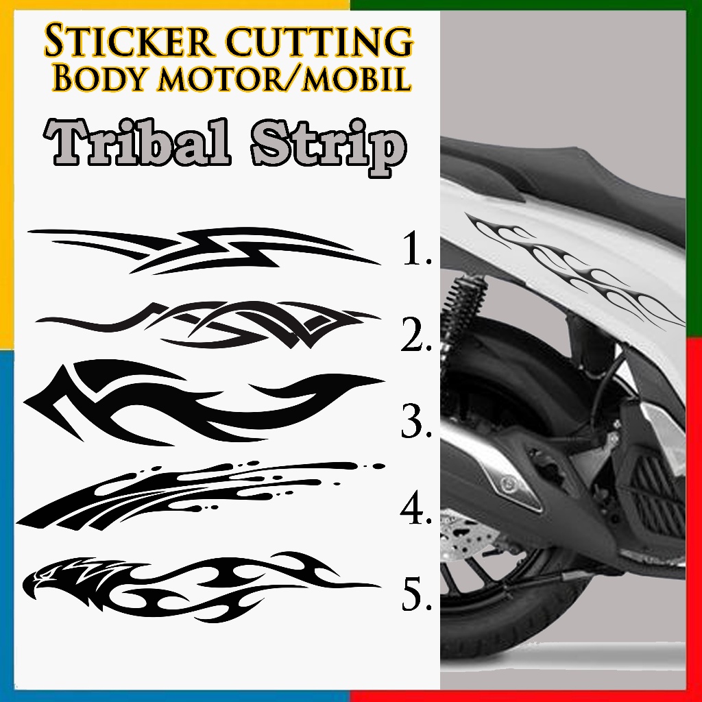 Jual ( 2pcs ) Stiker body motor mobil / stiker cutting strip tribal ...
