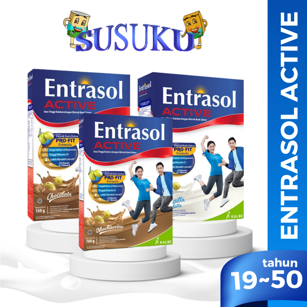 Jual Entrasol Active Susu Dewasa Kalsium Tinggi 19-50 tahun Rasa Vanila ...