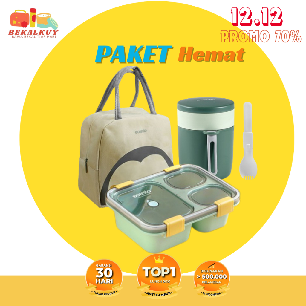 Jual [Bekalkuy] Kotak Makan 3 Sekat 850ml Gratis Botol Sup 450ml BPA FREE Tas Karakter ...