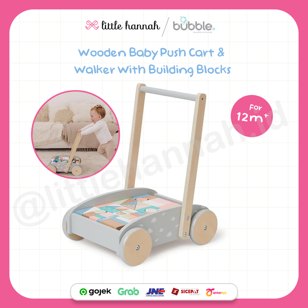 Jual BUBBLE Wooden Baby Push Cart & Walker With Building Blocks ...