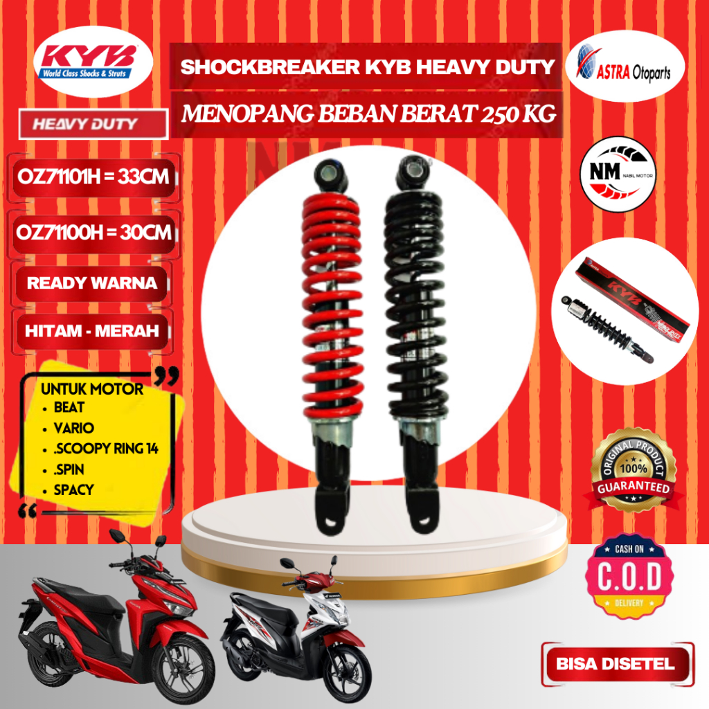 Jual Shock breaker Kyb Heavy Duty KYOS-OZ71101 Honda Vario 125 150 Beat Fi Beat Pop Beat Street ...