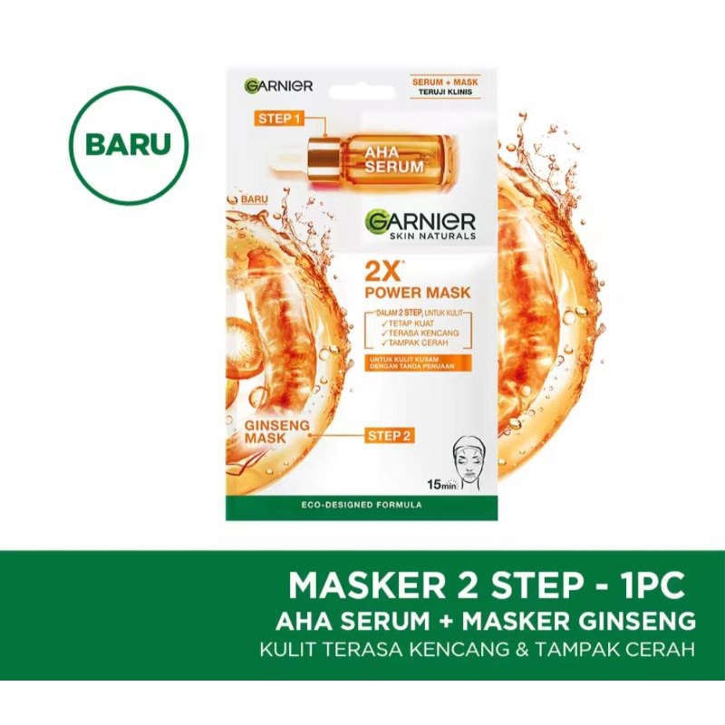 Jual Garnier Two Step Power Serum Mask AHA Serum & Gingseng Mask ...