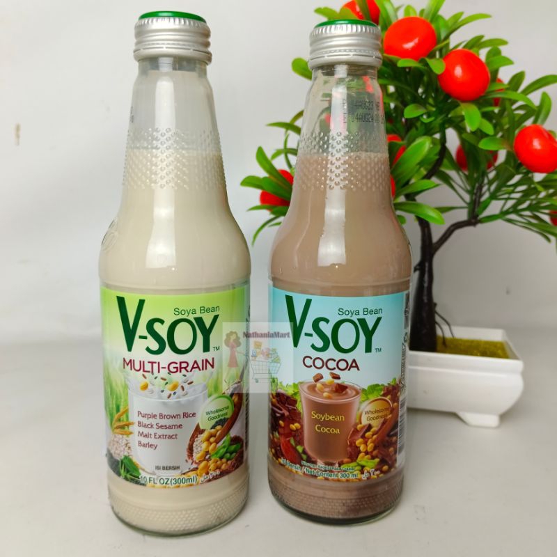 Jual V-Soy Susu Kedelai 300 ML Multi Grain Cocoa Botol Kaca | Shopee ...