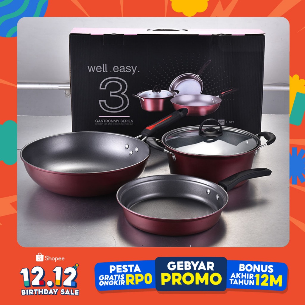 Jual QME Panci Wajan Teflon Set Panci Teflon Penggorengan Set 3 Pcs Pans Pots | Shopee Indonesia