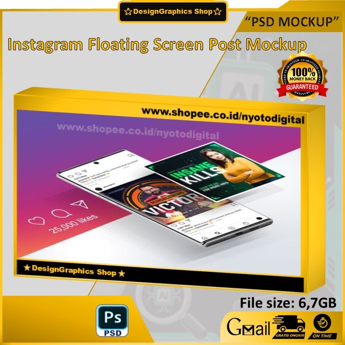 Jual Mockup Posting Instagram Format Photoshop PSD Floating Screen Post ...