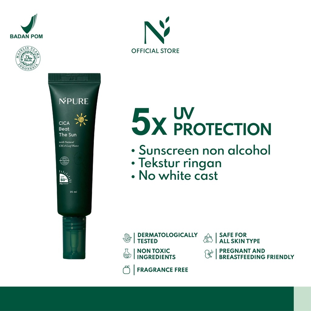 Jual N'PURE Cica Beat The Sun SPF 50 PA ++++ npure sunscreen / beat ...