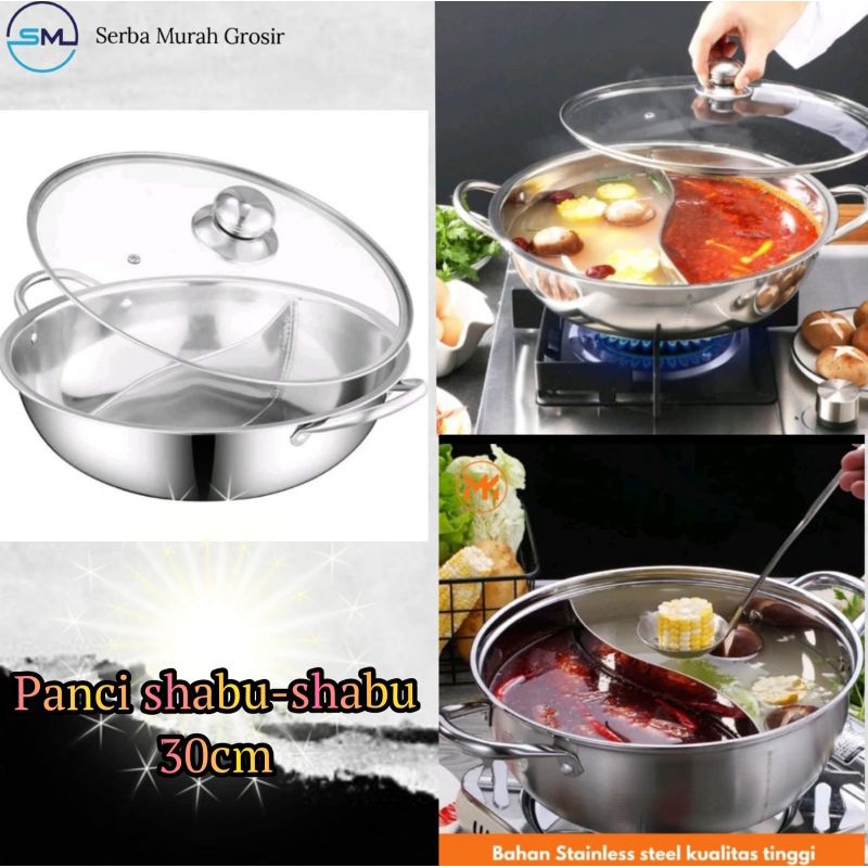 Jual Panci Hotpot/Panci sekat/Panci tutup kaca/Panci Soup Sekat 2/Panci ...