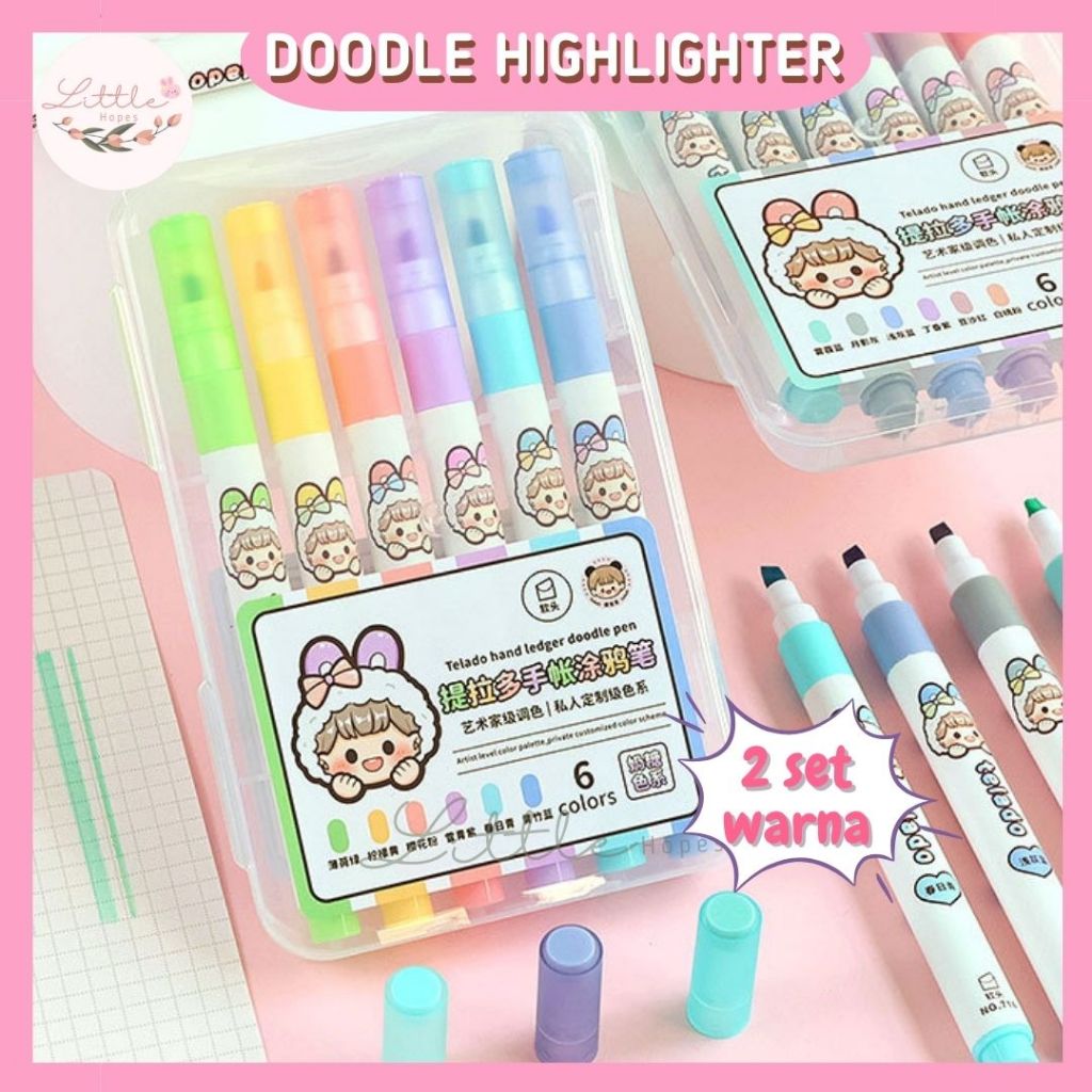 Jual Doodle Highlighter Pen Stabilo 6PCS/6 Warna Berbeda Pastel ...