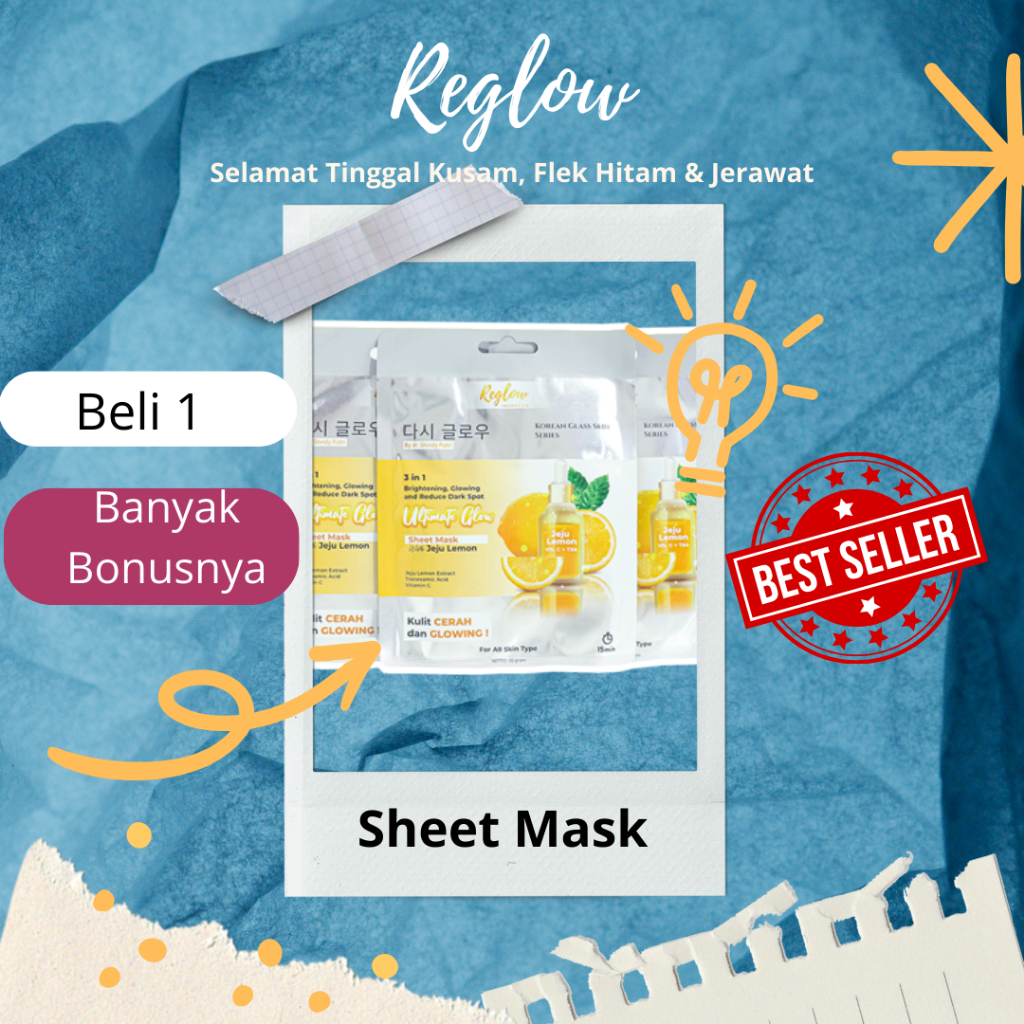 Jual 3 in 1 Ultimate Glow Sheet Mask by Reglow with Jeju Lemon ...