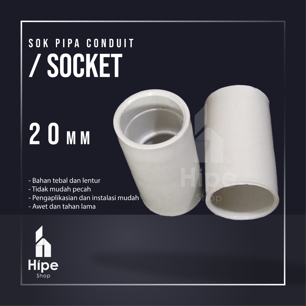 Jual Socket 20mm sok lurus/ shock sock sambungan pipa listrik conduit ...
