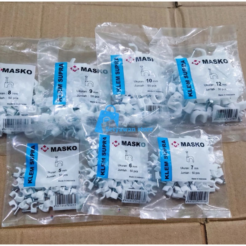 Jual MASKO Klem Supra 5 6 8 10 12mm Klem Kabel Paku Beton Baja isi 50 ...