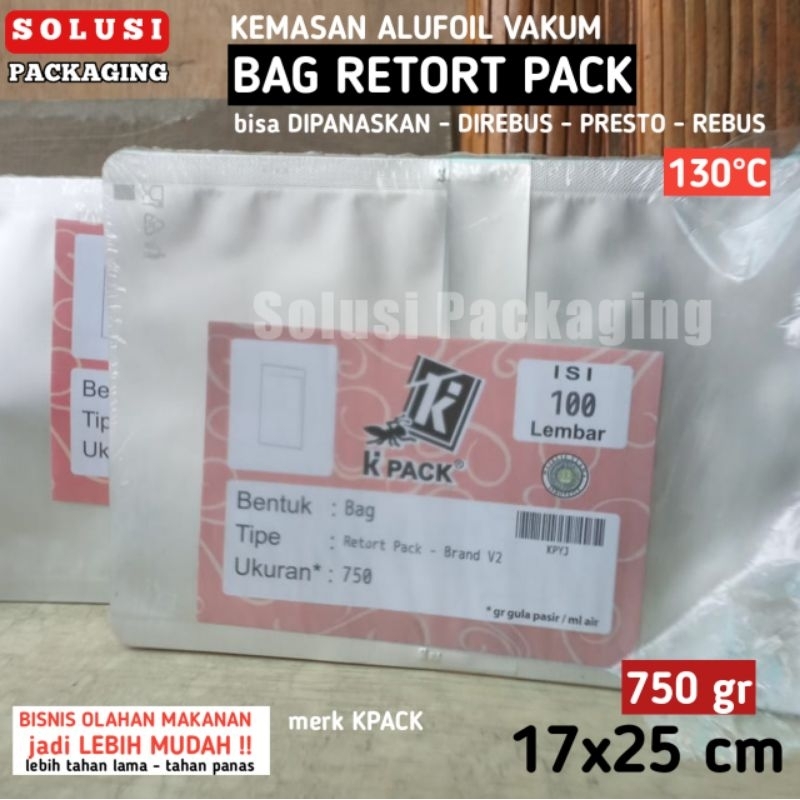 Jual ISI 100 BAG RETORT PACK 17x25 750gr KPACK KEMASAN PLASTIK ALUFOIL ...