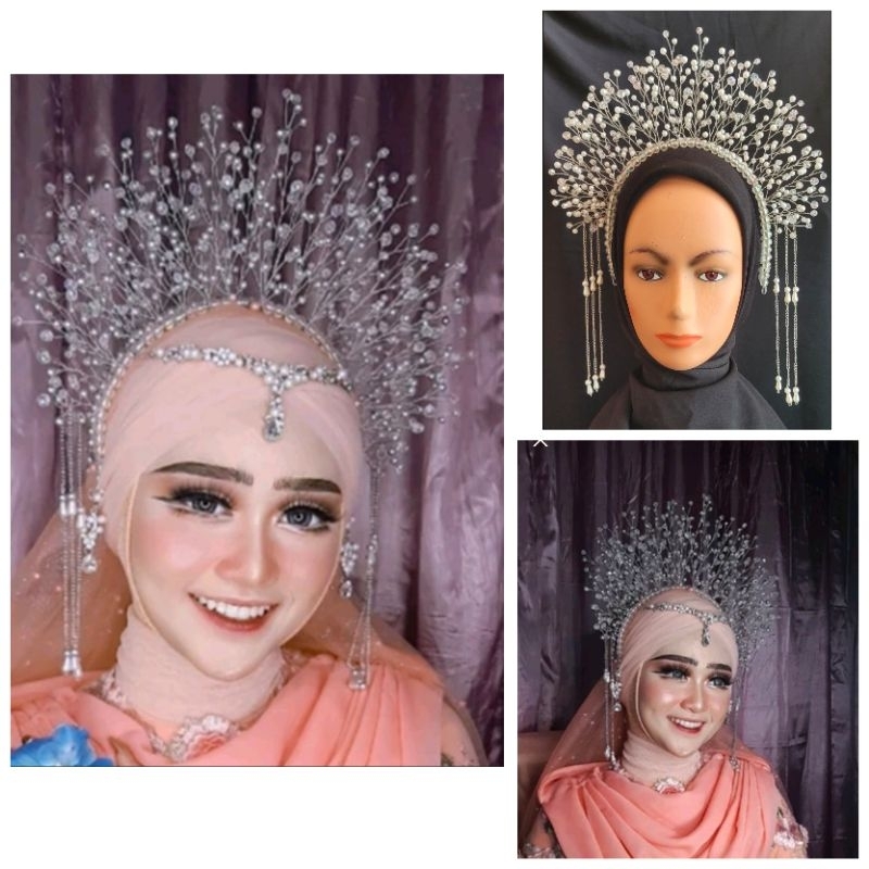 Jual Mahkota wedding juntai mutiara crown crystal mewah hiasan hijab ...