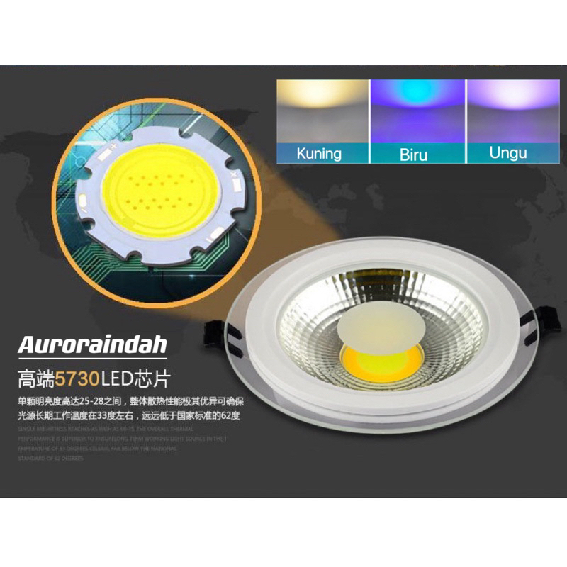 Jual LAMPU DOWNLIGHT LED COB KACA 3WARNA 9W+9W/12W+12W/15W+15WATT/KUNING BIRU UNGU DAN PUTIH ...