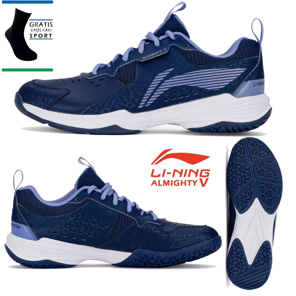 Jual Sepatu Badminton Lining Almighty V Original Warna Navy Free Kaos ...