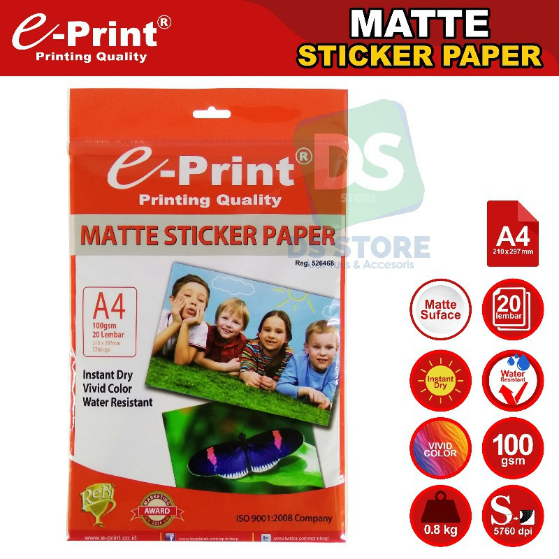Jual Kertas Sticker Matte   Doff A4 E-print 100gsm | Shopee Indonesia