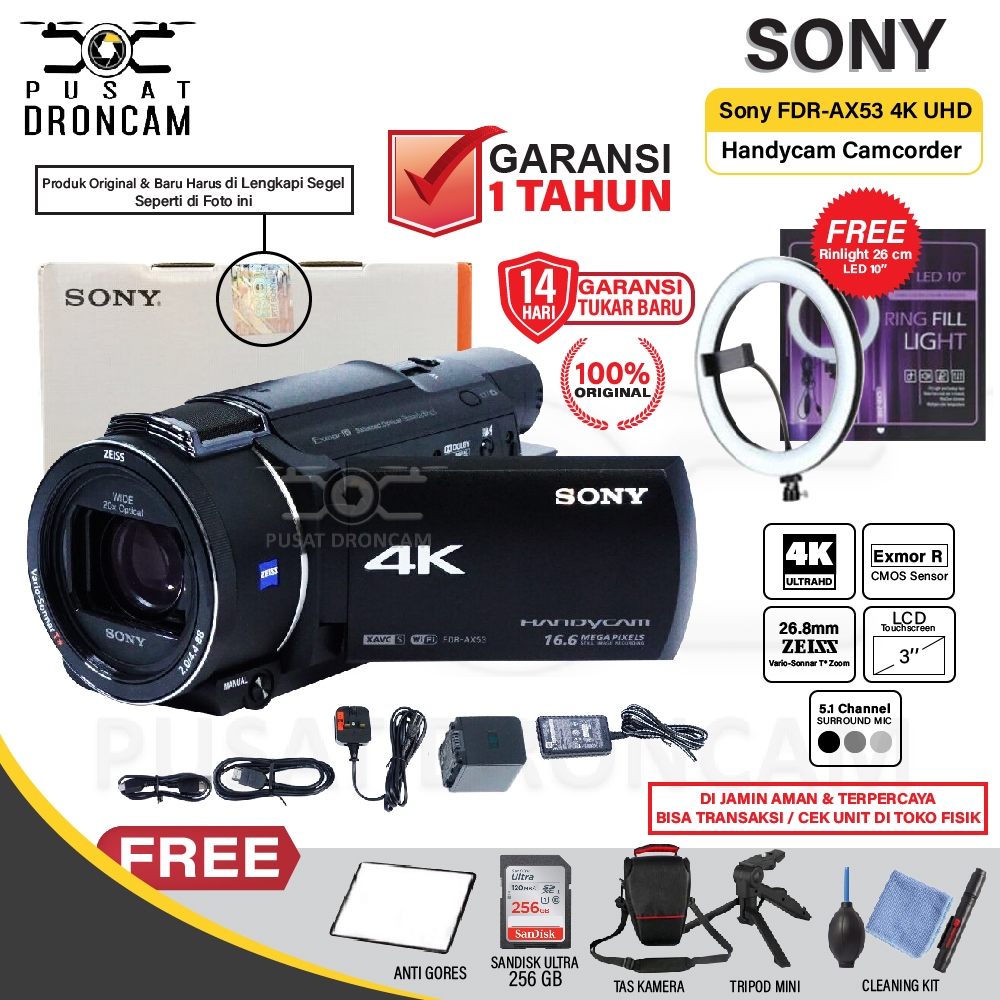 Jual Sony FDR-AX53 4K Ultra HD Handycam Camcorder AX 53 | Shopee Indonesia
