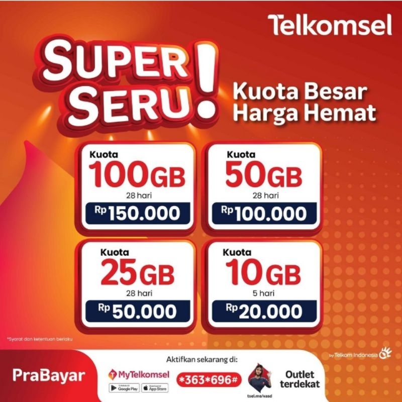 Jual Paket Internet Telkomsel Super Seru, Total Kuota 10gb hingga 130gb ...