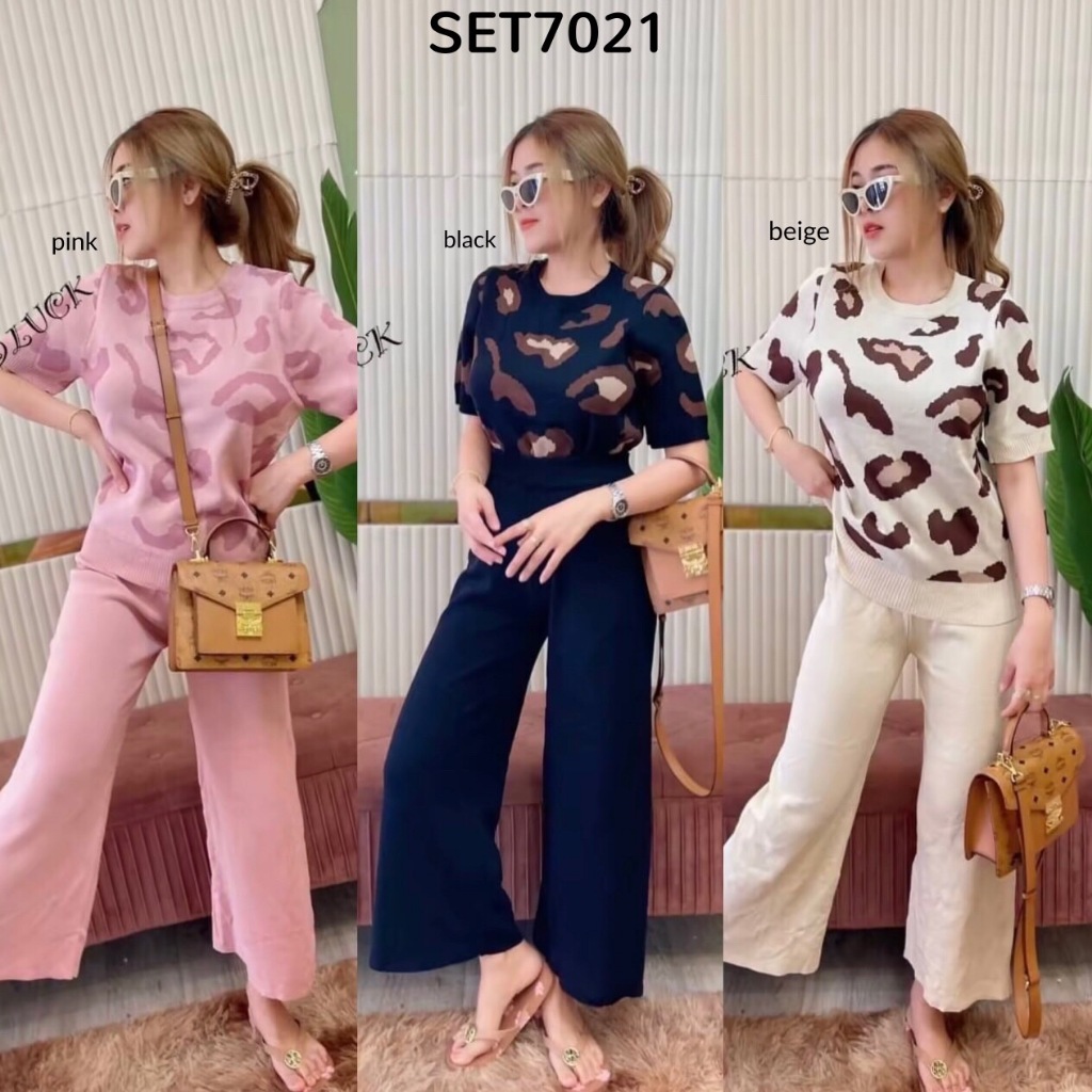 Jual SET7021 Animal Prints Knit Set Top & Pants | Shopee Indonesia