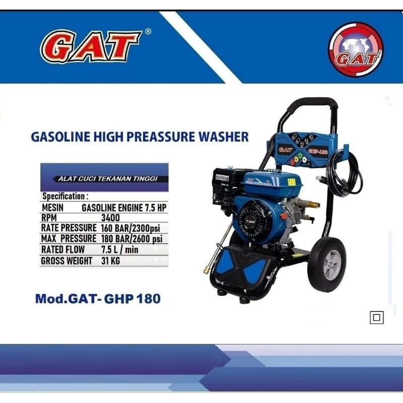 Jual MESIN JET CLEANER GAT GHP 180 | ALAT CUCI TEKANAN TINGGI | Shopee ...