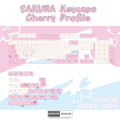 Jual SAKURA Keycaps PBT Pink color Cherry Profile mechanical keyboard ...