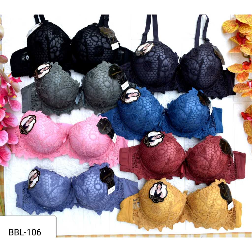 Jual BH Wanita BRA Cup Besar Busa Tebal Berkawat Motif Bunga Kait 3 Tali Adjustable Cup 3/4 ...
