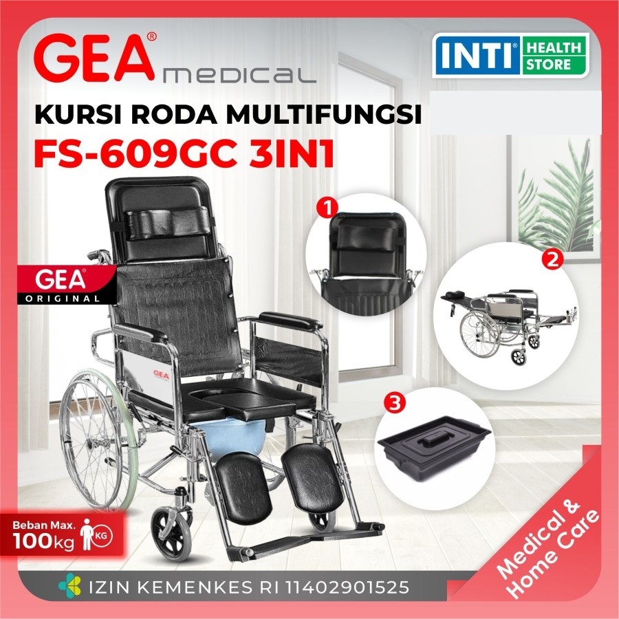 Jual GEA | Kursi Roda 3In1 Sandaran Kepala + Miring + Commode Chair 609 ...