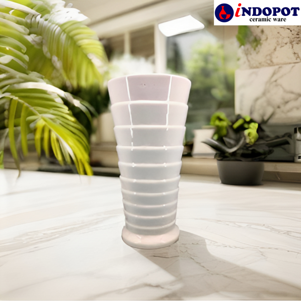 Jual Vas Keramik Tebing Tanggung Besar Bunga Rangkai Putih Unik ...