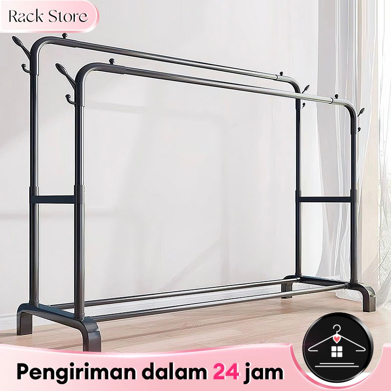 Jual Rak Gantungan Baju Stand Hanger Rak Baju DOUBLE Clothes Hanger ...
