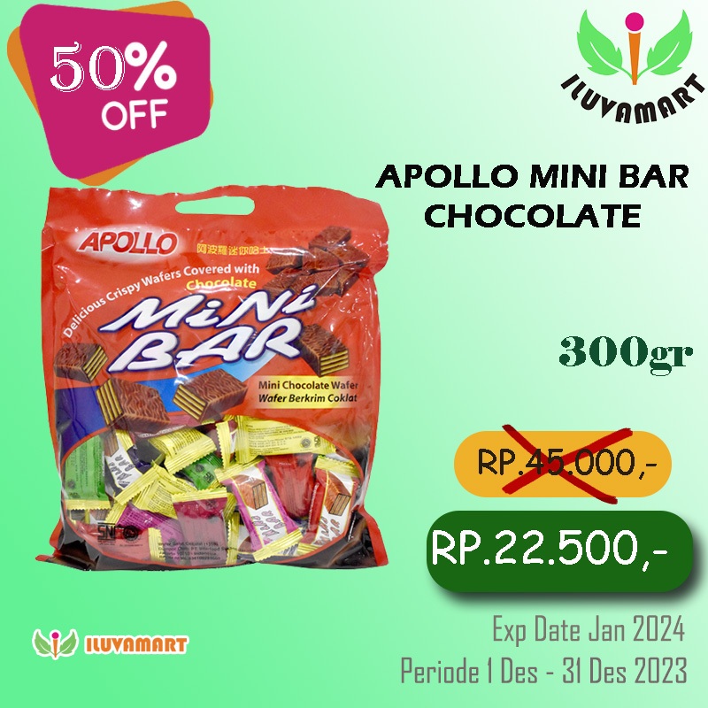 Jual Apollo Wafer MINI BAR 300gr Mini Chocolate Wafer Berkrim Coklat ...
