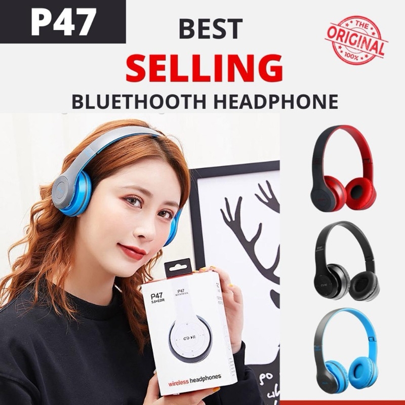 Jual Headphone Headset Bluetooth P47 Wireless Portable / Headset Bando Kabel + Mic Suara Full ...