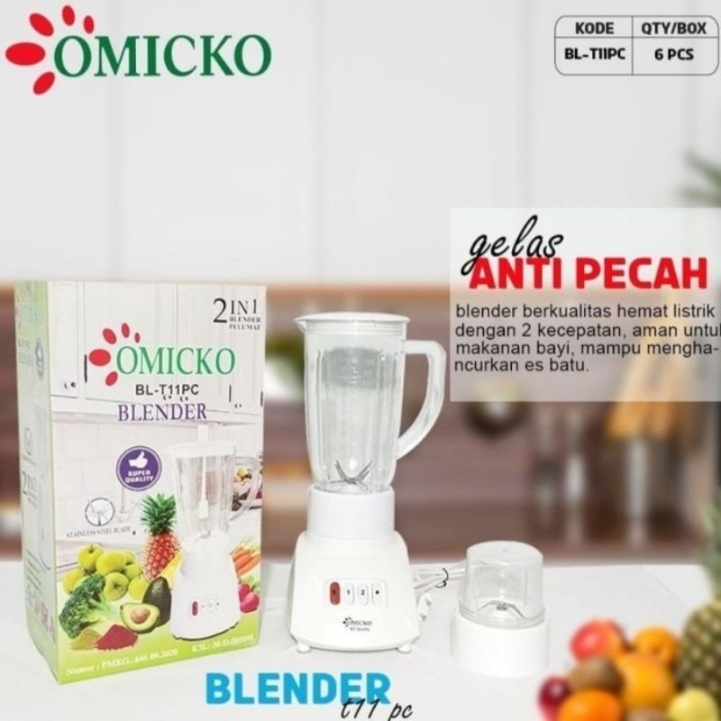 Jual BLENDER OMICKO 2IN1 ANTI PECAH BAHAN PLASTIK TEBAL BLT11PC | Shopee Indonesia