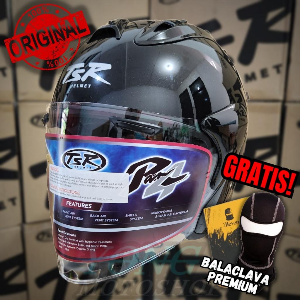 Jual Helm TSR Ram 4 HITAM Glass Black Original Half Face TSR Helmet ...