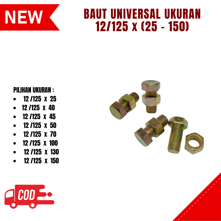 Jual Produk Baut mur 12 mm Universal all Ukuran 12x25 mm, 12x40 mm ...