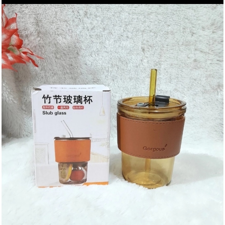 Jual Promo Gelas Tumbler Slub Glass Dengan Box/Mug Kaca Dengan Sedotan ...