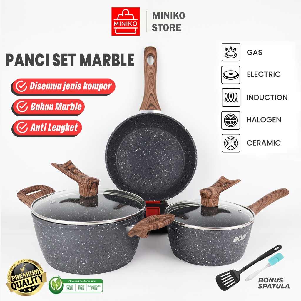 Jual Panci Masak Set Lapisan Granit Anti Lengket Dengan Tutup Kaca Cocok Untuk Semua Kompor ...