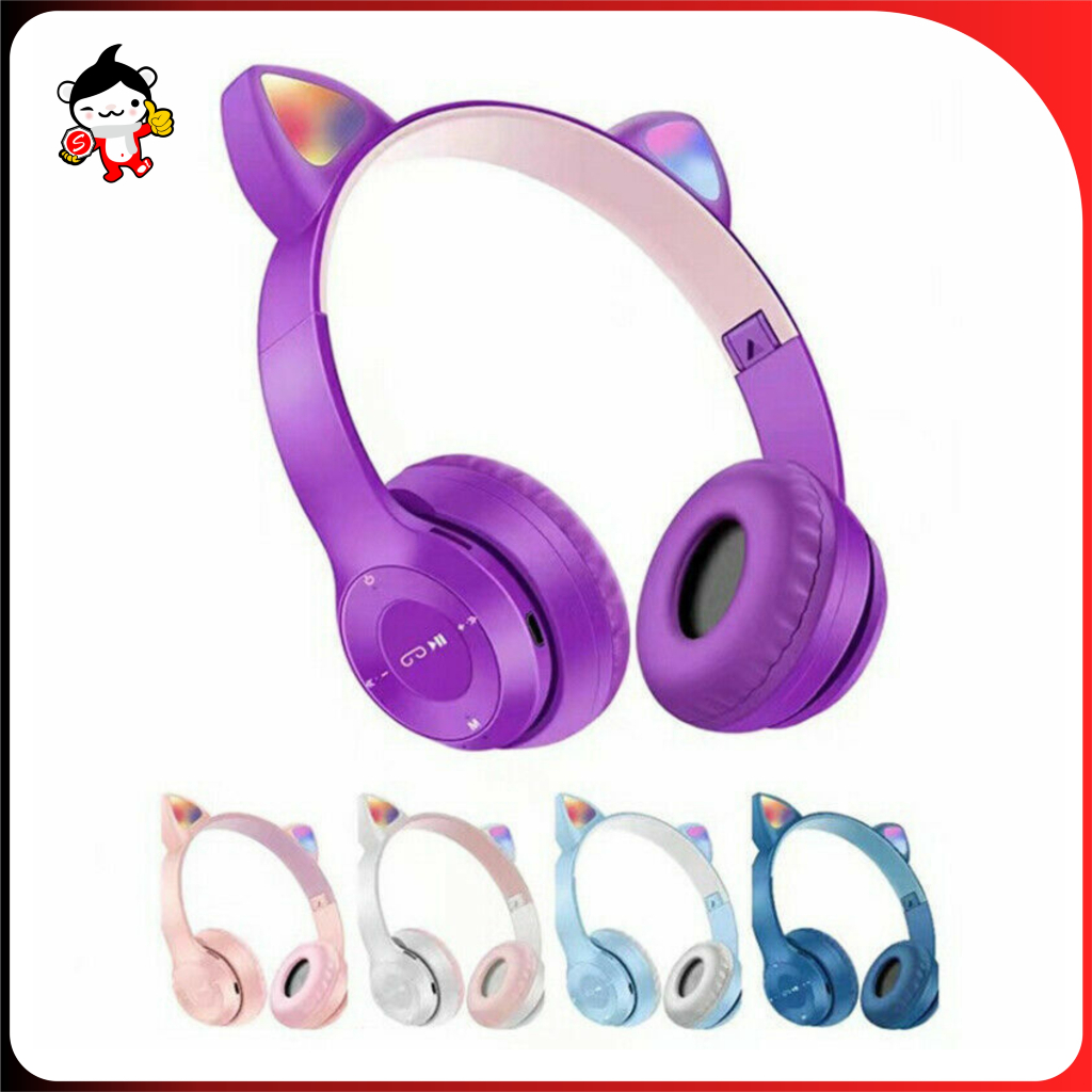 Jual Headphone Bluetooth Led Cat Ears P47M Headset Bando Kucing ...