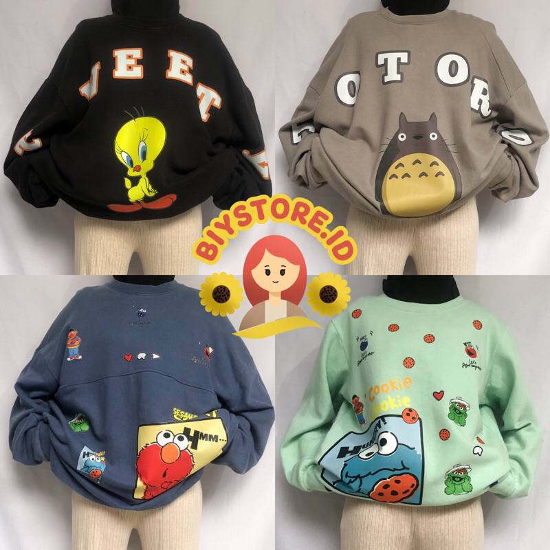 Jual [COD] SWEATER CREWNECK OVERSIZE LENGAN BALON GEMOY KARAKTER ...