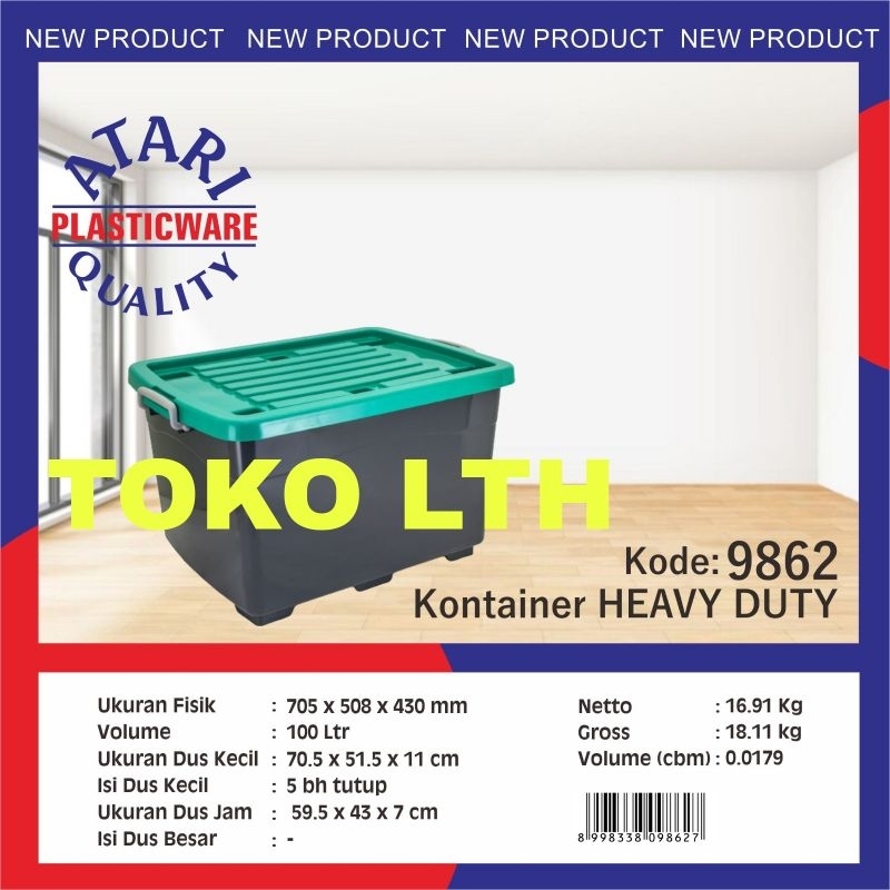 Jual CONTAINER BOX RODA 100 LTR ATARI 9862 GREEN LEAF CB100 KOTAK WADAH ...