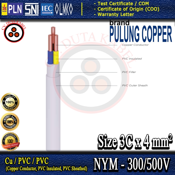 Jual Kabel NYM 3x4 mm2 PULUNG @ 100 m /3x4 mm/3 x 4 mm2/3 x 4 mm/3x4mm2 ...