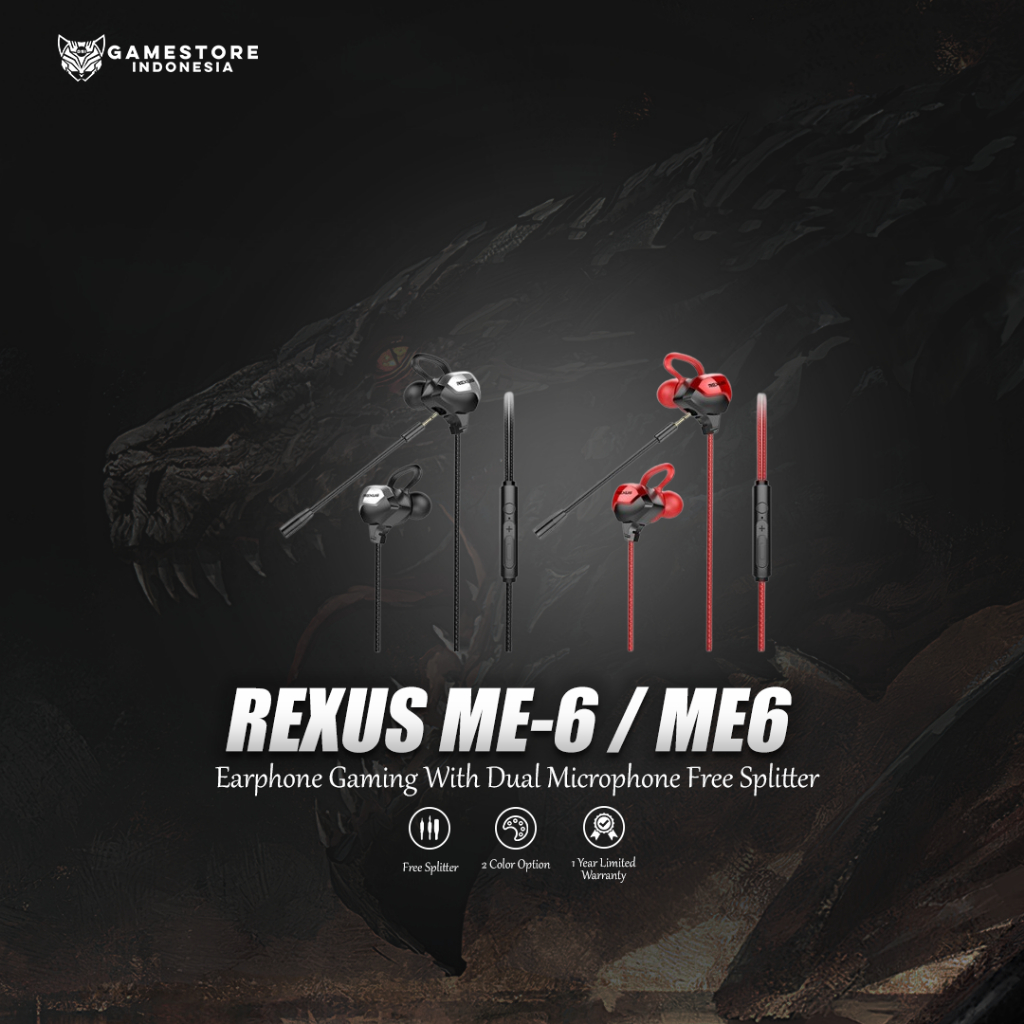 Jual Rexus Earphone Gaming ME-6 / ME6 with Dual Microphone Free ...