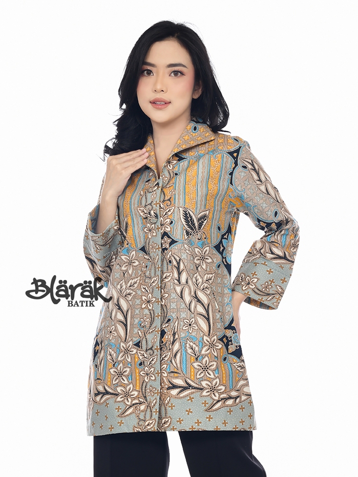 Jual BLARAK - Tunik Batik Wanita Soft Lapis Trikot Gulshan Kuning Biru ...