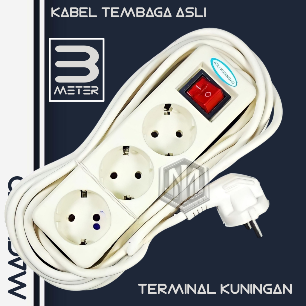 Jual TERMINAL STOP KONTAK LUBANG 3 + KABEL 3 METER ROLL COLOKAN LISTRIK CABANG JEK ISI 3 SOKET ...