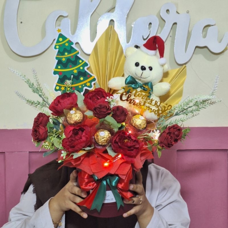 Jual Buket Bunga Boneka Bloom Box Spesial NATAL Large (FREE LED ...
