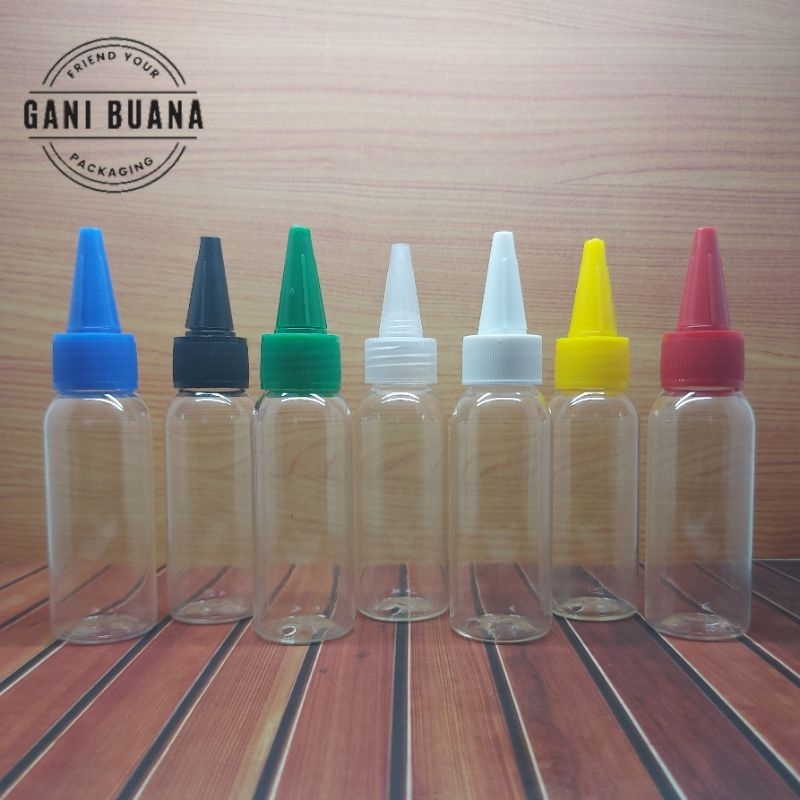 Jual BOTOL TINTA KERUCUT 60ML NATURAL NECK 24 TUTUP VARIAN WARNA/BOTOL ...