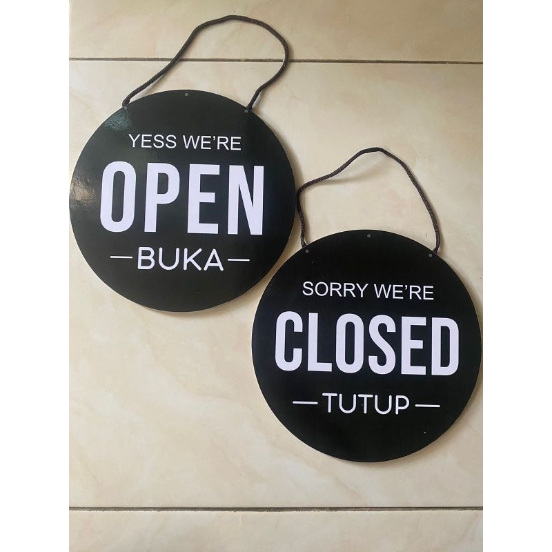 Jual open close signboard buka tutup toko papan kayu mdf , printing ...