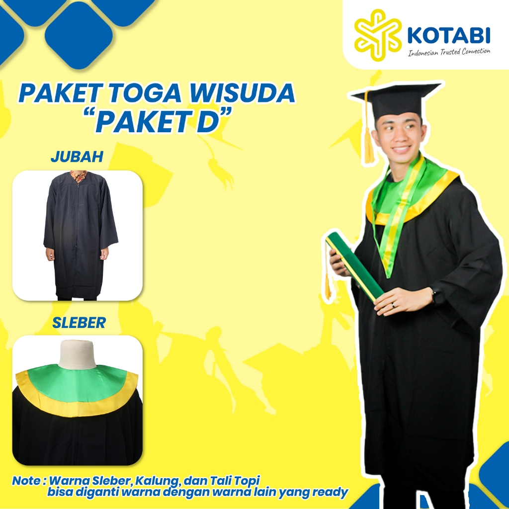 Jual Paket Toga Wisuda Dewasa Satuan Paket Perlengkapan Wisuda Hijau Lis Kuning, Jubah, Sleber ...