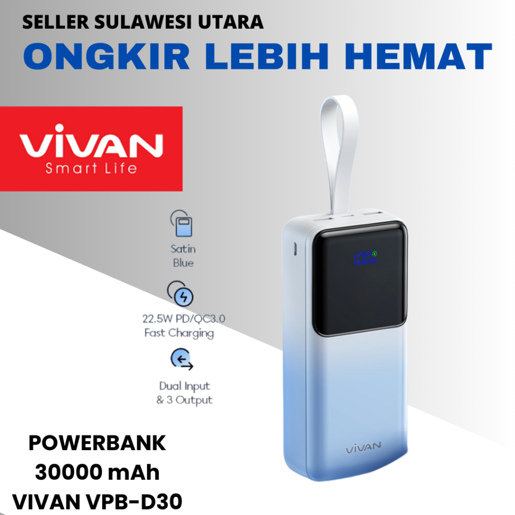 Jual POWERBANK 30.000mAh VIVAN VPB-D30 22,5W WITH LED DIGITAL DISPLAY ...